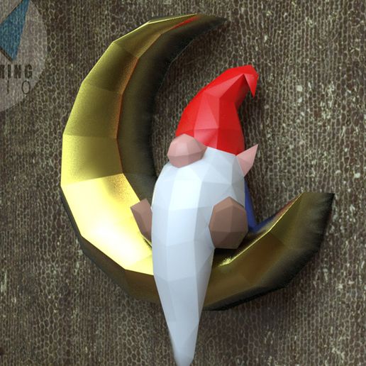🌙 GNOME SEATED ON MOON・ 3D File for Papercraft & Origami・Cults