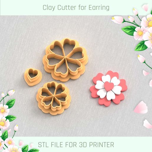 💐 Flower Polymer Clay Cutter File for Earrings・Free 3D File for 3D ...