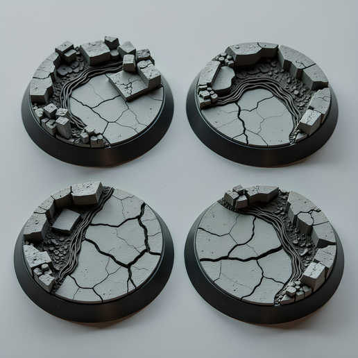 🎲 Urban Rubble 32mm Bases – Set of 4 Scenic 3D Printable Miniature ...
