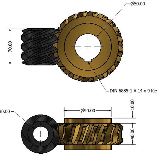STL file Worm Gear - Center D. 90 mm - Ratio 5 & 10 - Worm with Hole 🪱 ...