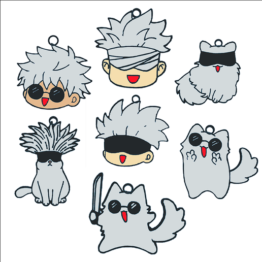 Archivo OBJ Keychain Gojo Satoru Llaveros Gojo Gato Cat 🗝️ ・Diseño de ...