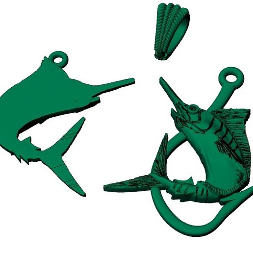 🐠 pendant marlin fish two options with diamond and hook・ STL File for ...