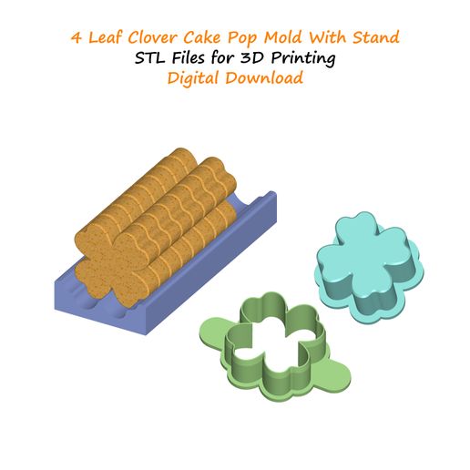 ☘️ 4 Leaf Clover Cake Pop Mold With Stand STL File for 3D Printing ...