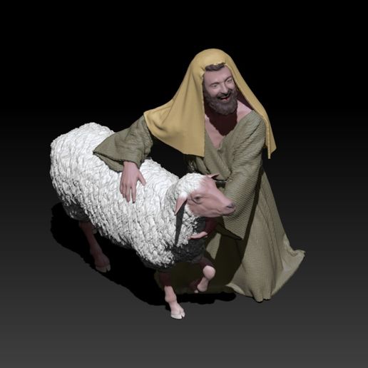 🧎 kneeling shepherd with sheep・ STL File for 3D printing・Cults