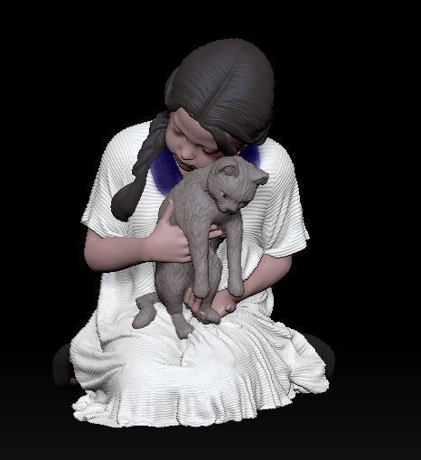 👧 little girl and cat・ STL File for 3D printing・Cults