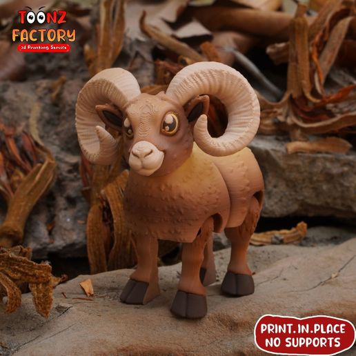 🐑 Print In Place Cute Flexi Bighorn Sheep・ STL File for 3D printing・Cults