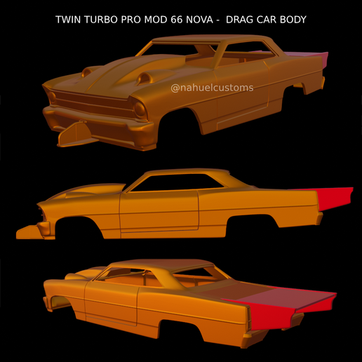 🚗 TWIN TURBO PRO MOD 66 NOVA - DRAG CAR BODY・ STL File for 3D printing ...
