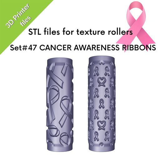 ♋ Texture Mini Rollers for polymer clay, Cancer awareness ribbons, set ...
