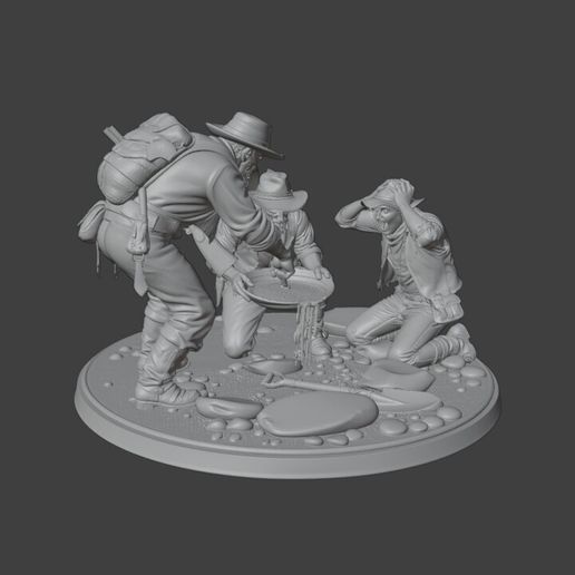 🤠 Gold Rush Prospectors Diorama STL - Wild West Gold Panning Scene for ...