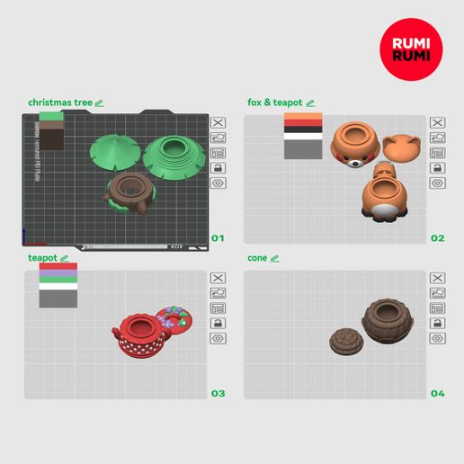 🦊 Forest Stackable Rumi Blocks Set with Fox・ 3D File for 3D printing・Cults
