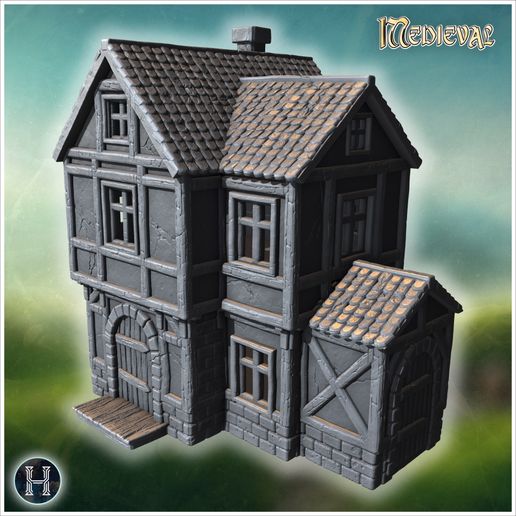🏠 Three-story medieval house with wooden beams, decorative windows ...