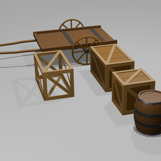 Archivo STL Miniature - Wooden Box - Barrel - Wagon - Diorama Set 🪵 ...