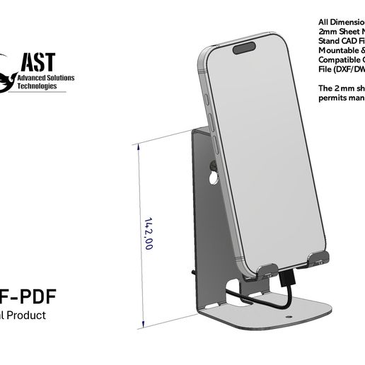 📞 2mm Sheet Metal Phone Stand CAD File, Wall Mountable,Charge Cable ...