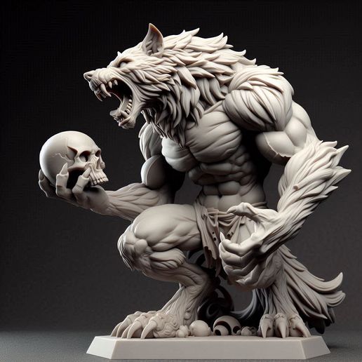 🐺 1908 Howling Werewolf with Skull - 3D Printed Statue, magic, dragon ...