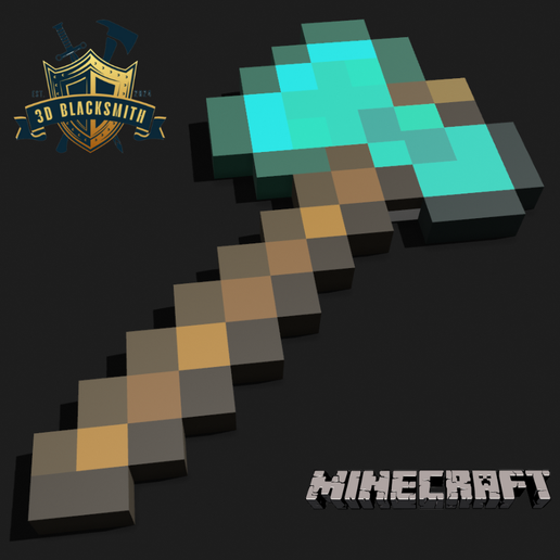 💎 Minecraft Diamond Axe Prop ( 1/1 Scale )・ STL File for 3D printing・Cults