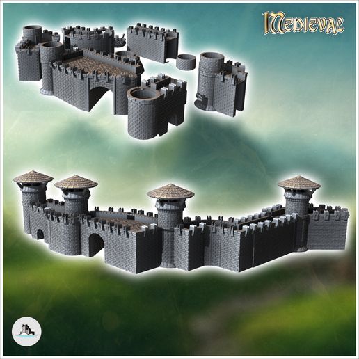 👴 Set of modular stone medieval walls with roof towers (23) - Medieval ...