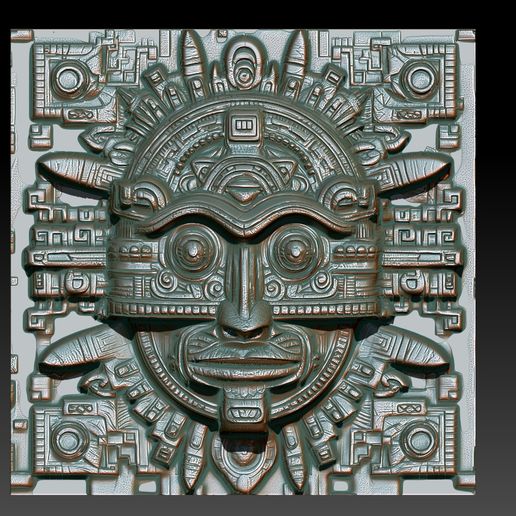 ☀️ Aztec Sun God Bas-Relief 3D Model・Free STL File for CNC machining ...