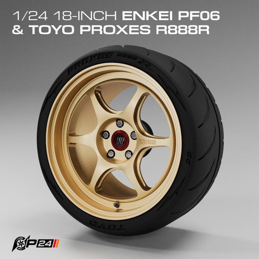 🛞 1/24 18-inch Enkei PF06 & Toyo Proxes R888R Combo・ STL File for 3D printing・Cults