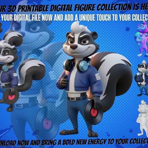 🦨 DJ Skunk - Stylized Musician Figurine・ STL File for 3D printing・Cults