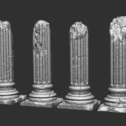 🏛️ Ancient Ruins – Damaged Fluted Stone Columns (4-Piece Set) – 3D ...