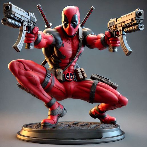 🦸 Deadpool Action Pose with Dual Pistols・ OBJ File for 3D printing・Cults
