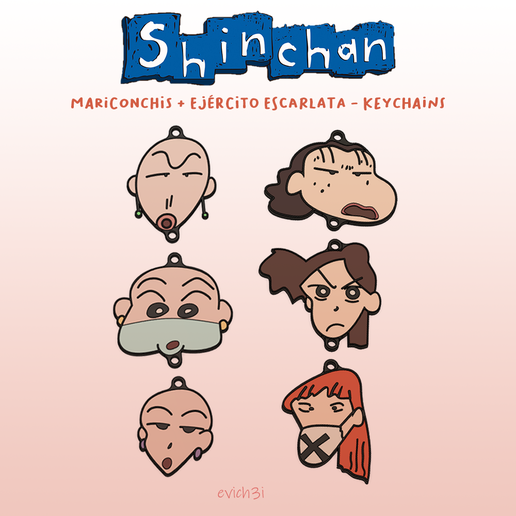 STL file Pack 2 keychains shin chan scarlet army and mariconchis 🇯🇵 ・3D ...