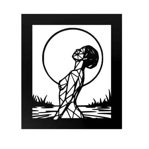 👩 Woman Bathing in Pool of Water Under the Moon Line Art Wall Art・Free ...