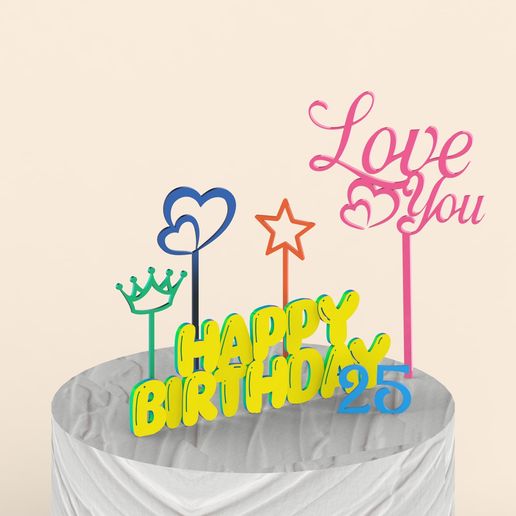 🍰 3D Cake Toppers Set, 15 pcs. Bundle, Happy Birthday Cake Toppers, DIY ...