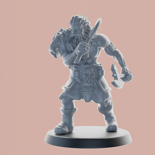 ♟ Miniature: Barbarian Dwarf・Free STL File for ・Cults