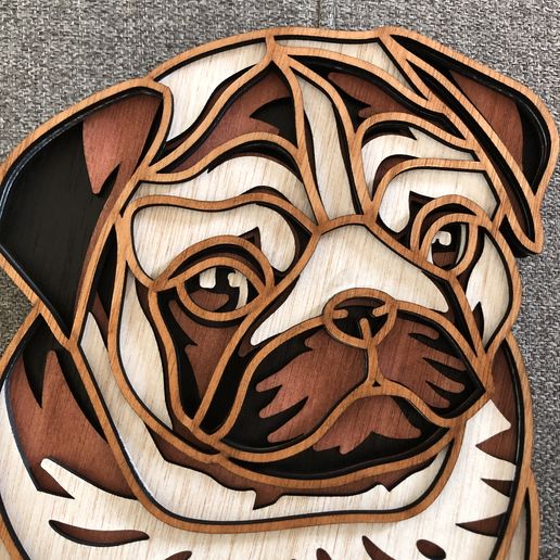 🐶 Pug dog made of laser-cut multilayered wood・ DXF File for 3D printing ...