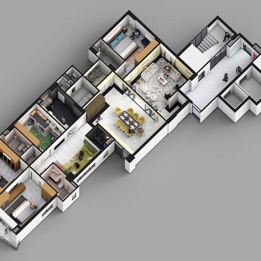 🏢 Detailed Axonometric Interior of a 4 bedroom apartment・ STL File for ...