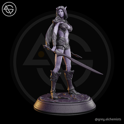 🏹 DnD Miniatures - Fantasy Character Rina the Drow Demon Hunter - 32mm - DnD STL (Pre-Supported ...
