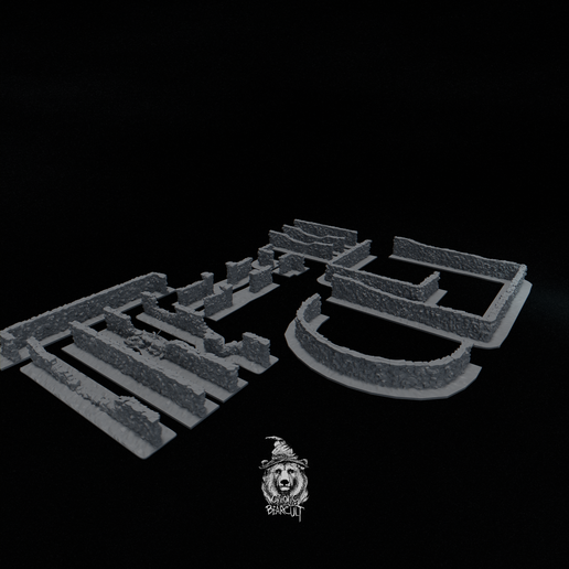♟ Stone Walls 28mm FDM Terrain 15 pieces・ STL File for 3D printing・Cults