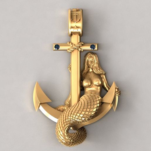 🧜‍♀️ Mermaid & Anchor 3D Jewelry Model Pendant 3DM STL・ 3D File for 3D printing・Cults