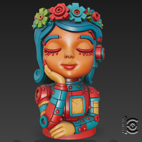 🤖 Dreaming Bot Girl - 3D Model for Printing・ STL File for 3D printing・Cults