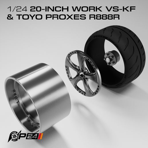 🛞 1/24 20-INCH WORK VS-KF & TOYO PROXES R888R・ STL File for 3D printing・Cults