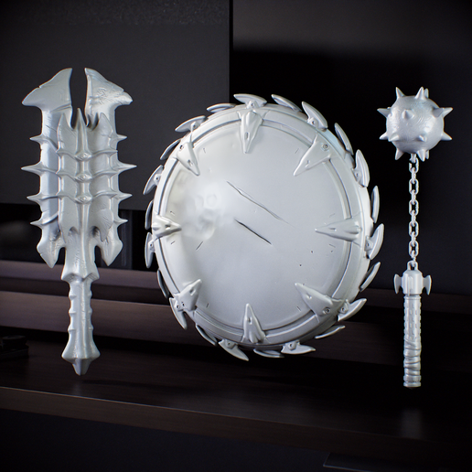 🔫 Doom "The Dark Age" Malee Weapons Pack x 3 - Shield + Flail ...