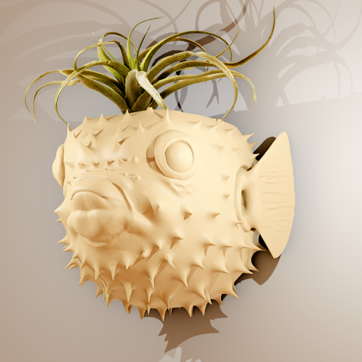 STL file puffer fish head wall mount planter pot flower vase stl 🐠 ...
