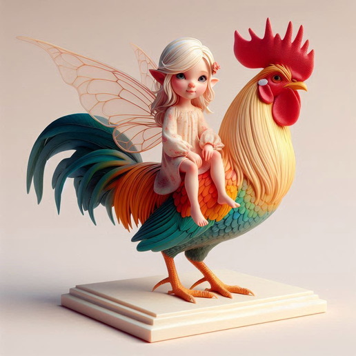 🧚 3044 Fairy Rider - COLORFUL 3D-Printed Statue of Fairy on Rooster ...