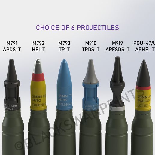 🇺🇸 NATO 25x137mm Bushmaster Autocannon Shells・ 3D File for 3D printing ...