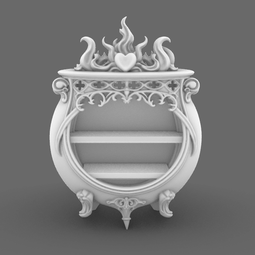 Gothic Cauldron Wall Shelf STL – Sacred Flaming Heart Niche – Dark ...
