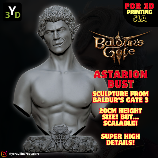 👤 Baldur's Gate 3 Astarion Detailed Bust - Premium Model・ STL File for ...