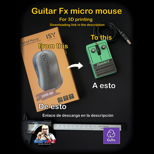💾 USB Pedal Fx micro Mouse 2.0 / Mouse guitar pedal USB 2.0・ STL File ...