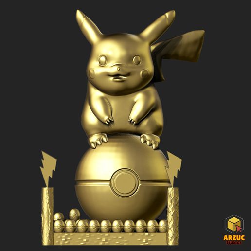 🐉 Pikachu on Pokeball with Base – STL Model for 3D Print・ 3D File for ...
