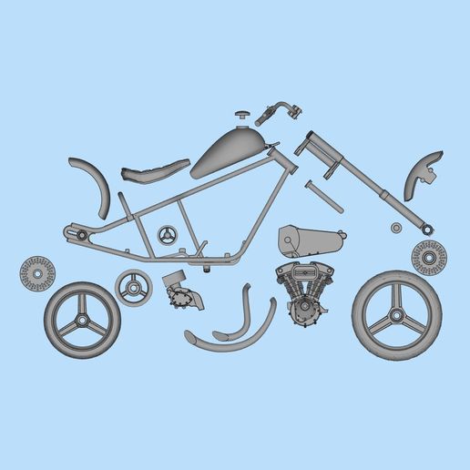 🏍️ Chopper custom biker motorcycle STL printable 3D print・ 3D File for ...