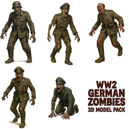 🧟 WWII German Zombie 3D Model Pack・ 3D File for 3D printing・Cults