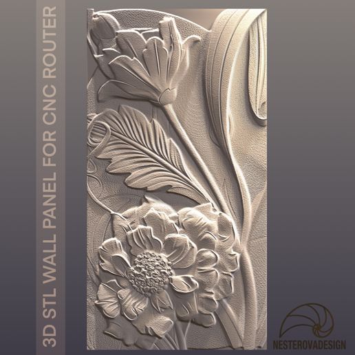 📁 Modern Floral Wall Panel STL CNC File, Sculptural Botanical Relief ...