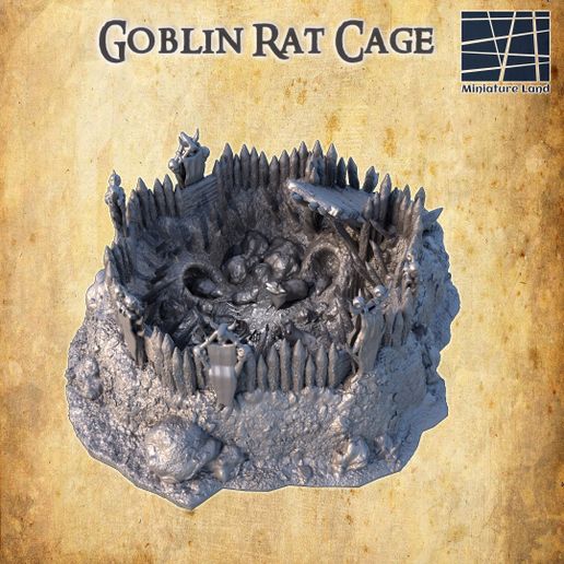 👺 Goblin Rat Cage 28 mm Tabletop Terrain・ STL File for 3D printing・Cults