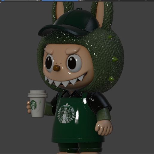 ☕ 3D Model: Labubu Barista with Green Apron and Coffee Cup - Inspired ...