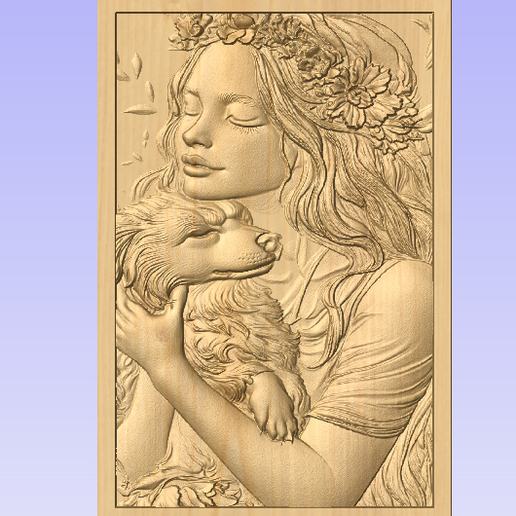 👧 Girl with Dog STL Relief – Tender Moment CNC Wood Carving Design・ STL ...